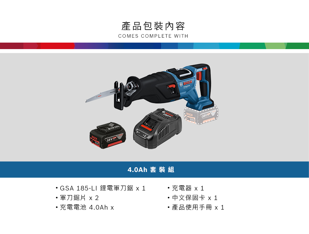 BOSCH 博世 18V鋰電免碳刷軍刀鋸套裝組 GSA 185-LI (4.0Ah x 1) - PChome 24h購物